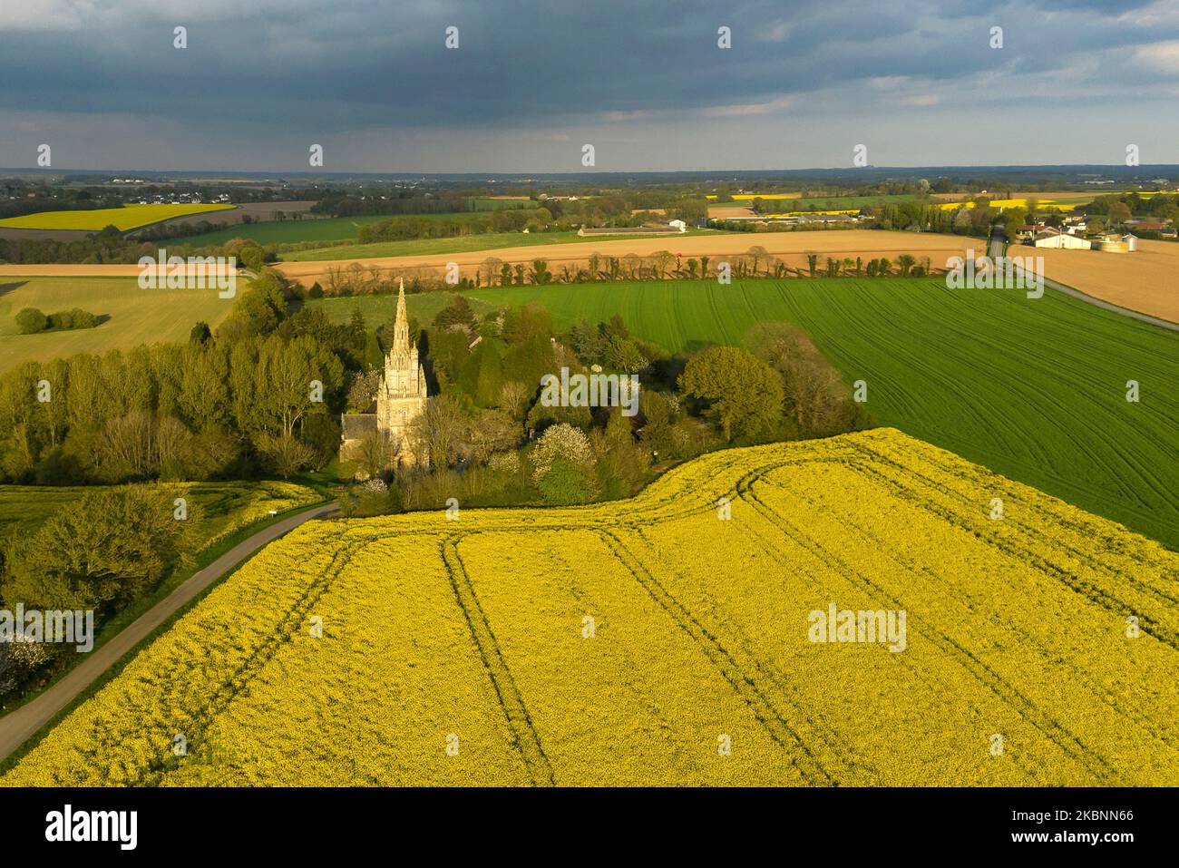 Plumeliau (north western France): aerial view of the Chapel of St ...