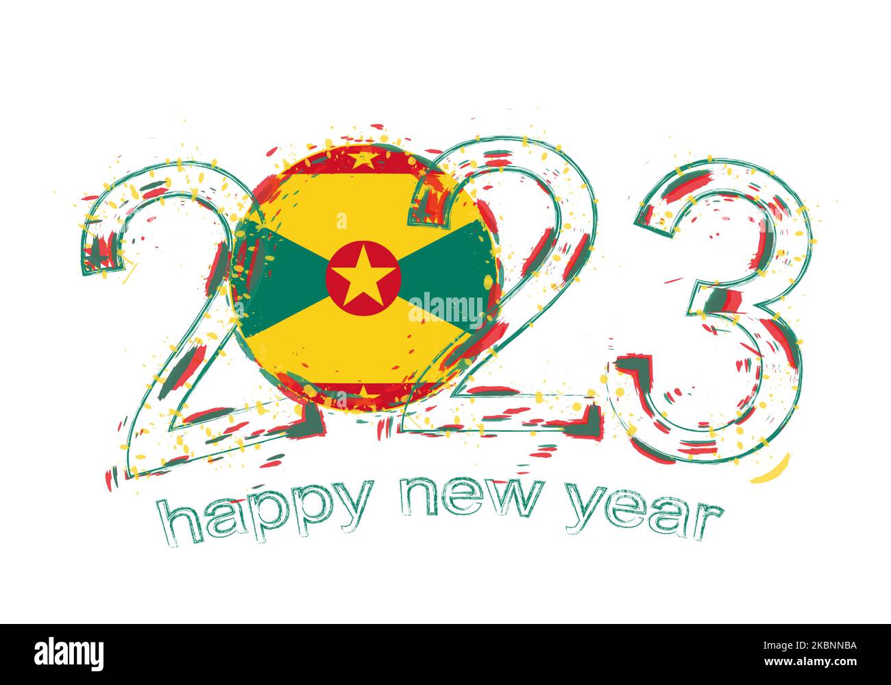 2023 Year in grunge style with flag of Grenada. Holiday grunge vector ...