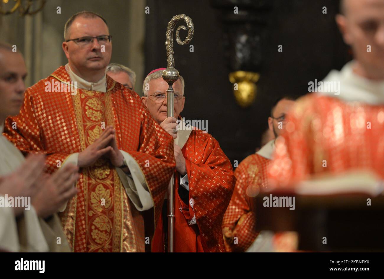 Archbishop of Krakow, Marek Jedraszewski (C), seen during a mass in ...