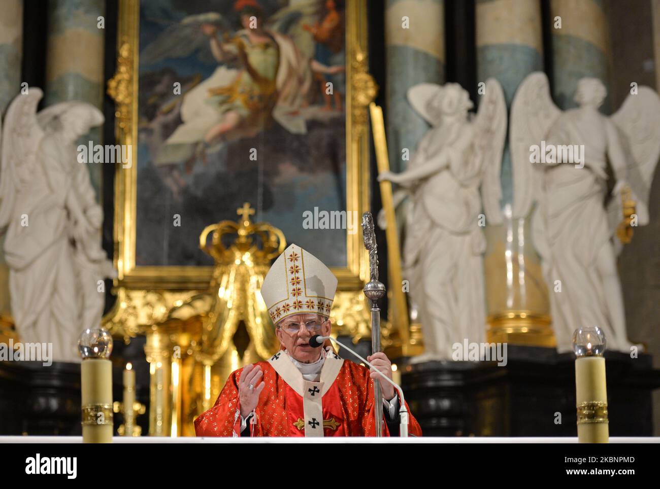 Archbishop of Krakow, Marek Jedraszewski, seen during a mass in Saint ...