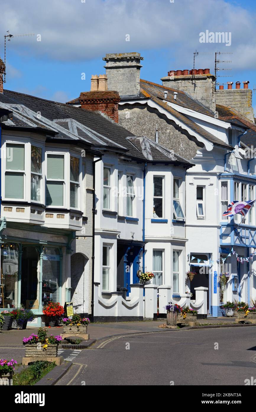 Buildings along Fore Street in the town centre, Beer, Devon, UK, Europe ...