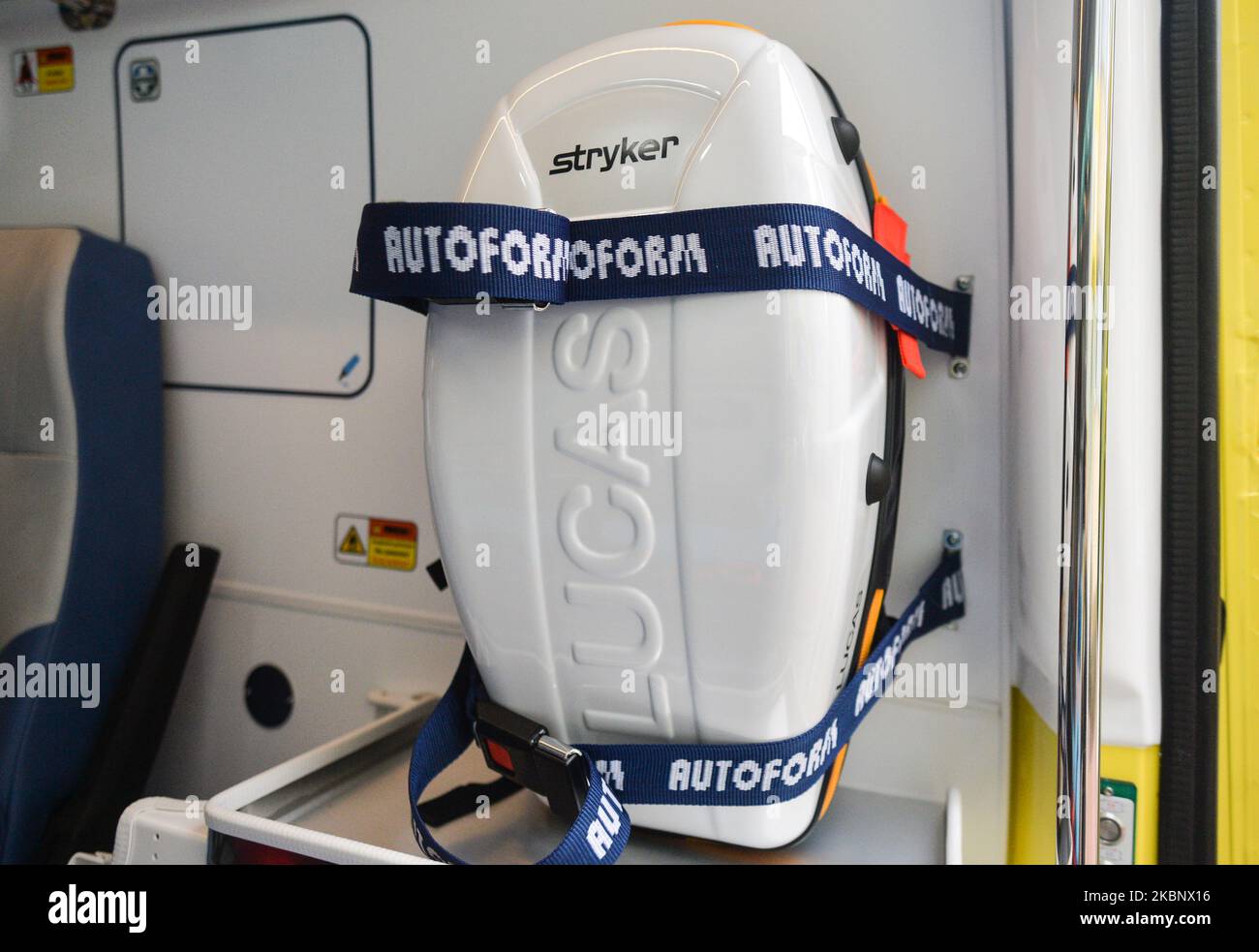 A view of the LUCAS device, an easy-to-use mechanical chest compression ...