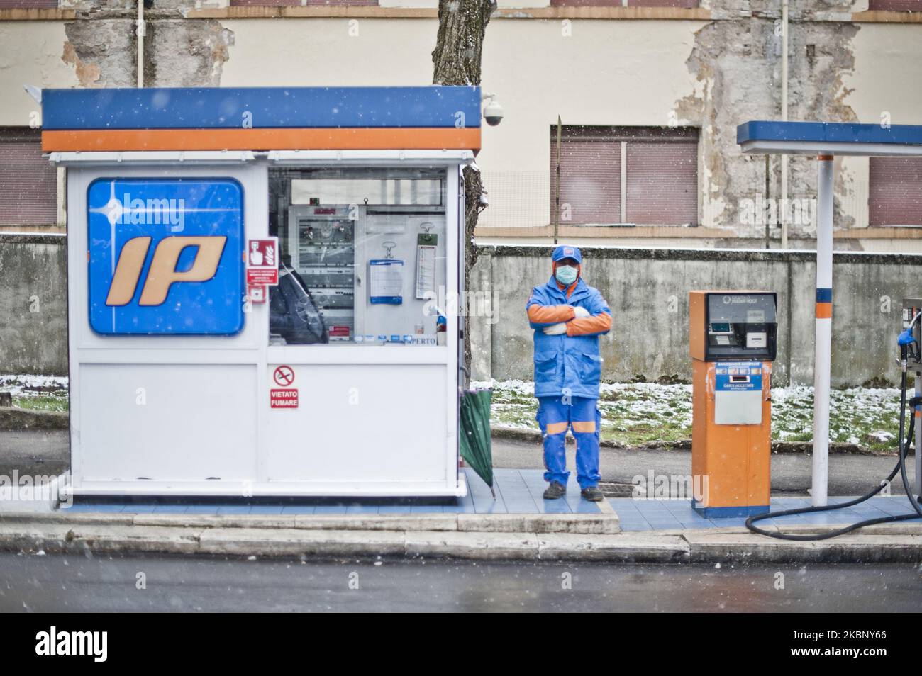 A portrait of a worker, in L'Aquila, Italy, on May 24, 2020 during the ...