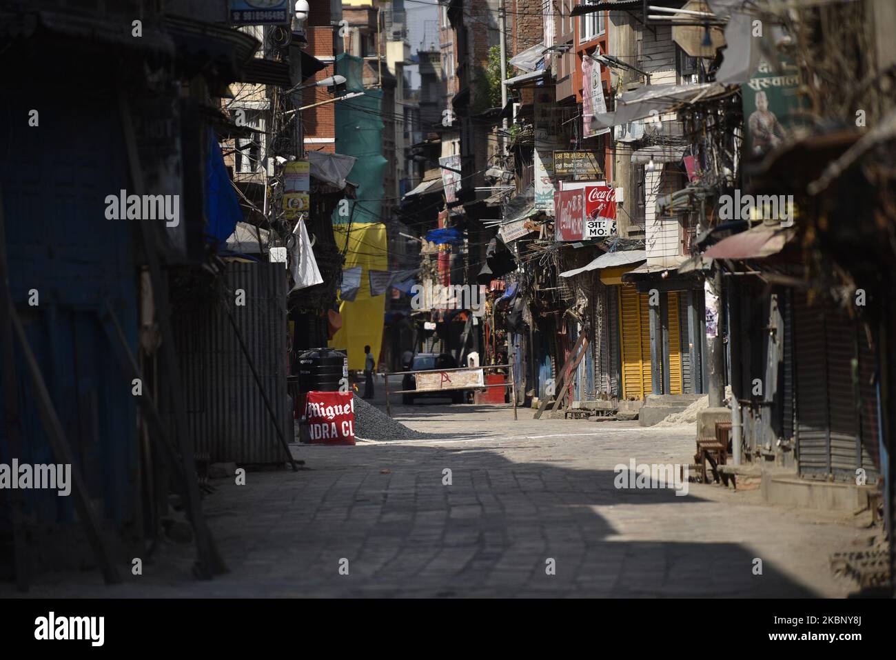Streets of Kathmandu blocked using bamboo and rope during ongoing ...