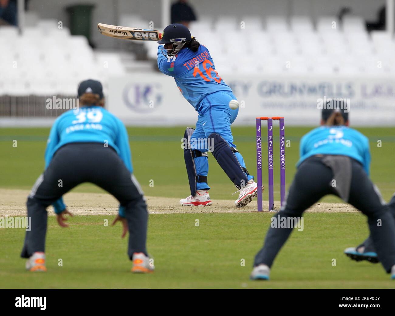 Thirush Kamini of India edges a ball from England's Anya Shrubsole to ...