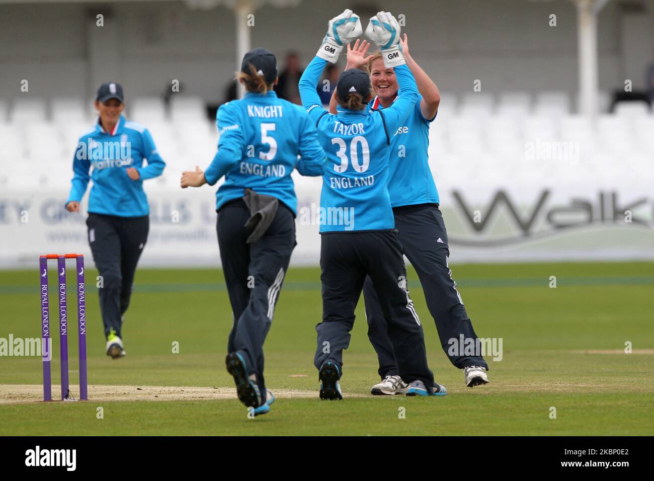 Anya Shrubsole of England celebrates with Sarah Taylor after taking a ...