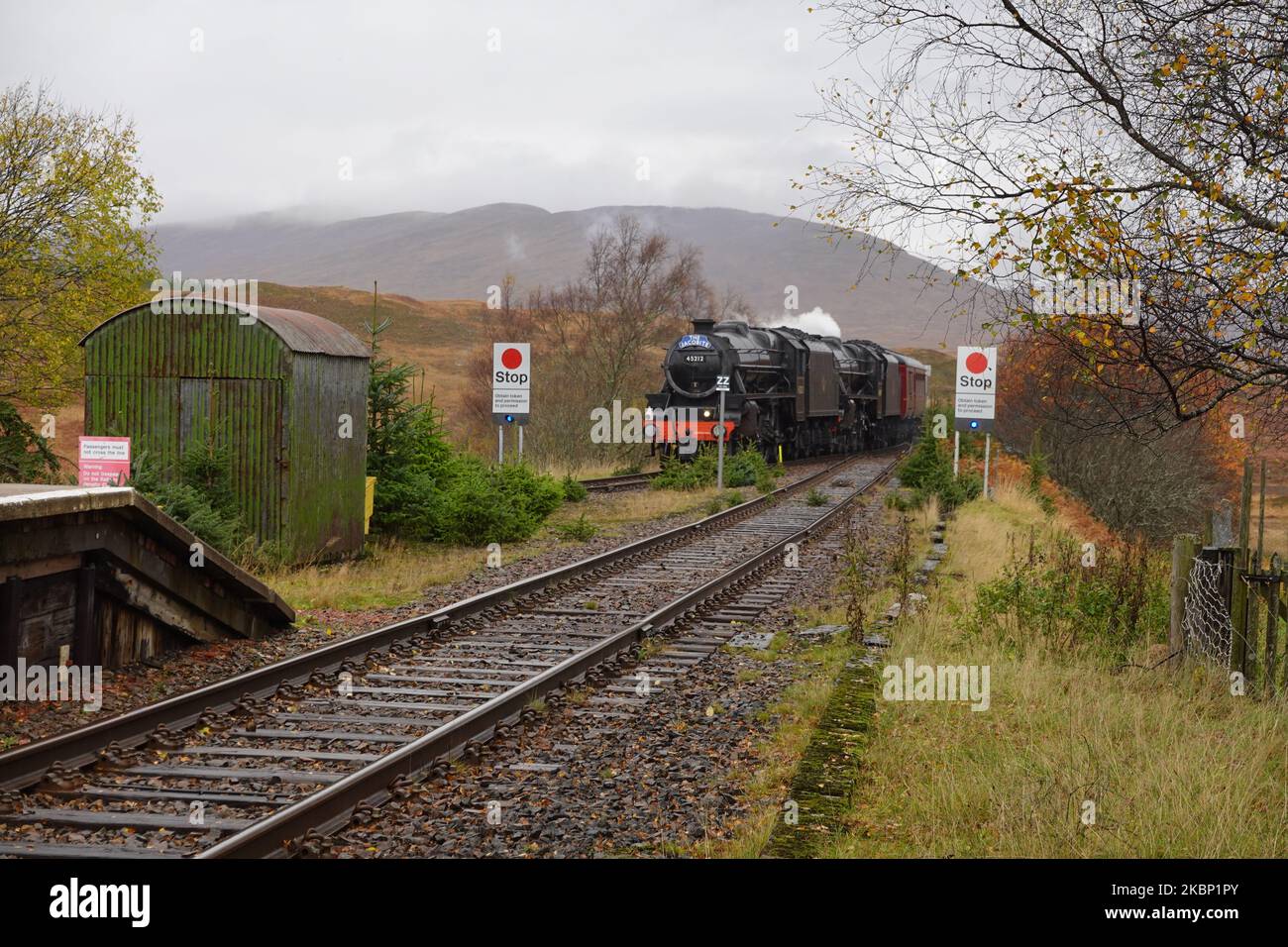 Steam Locomotive 45212 and 45407 Lancashire Fusilier at Rannoch Station ...