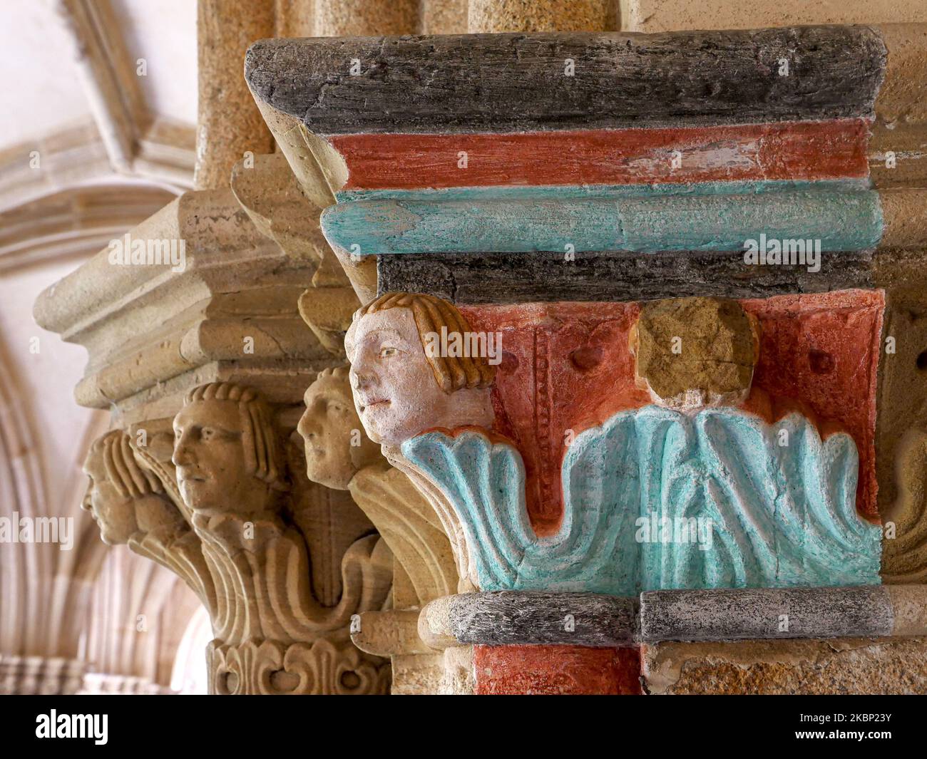 Tulle, central southern France: Sculpted and painted faces, on a Gothic ...