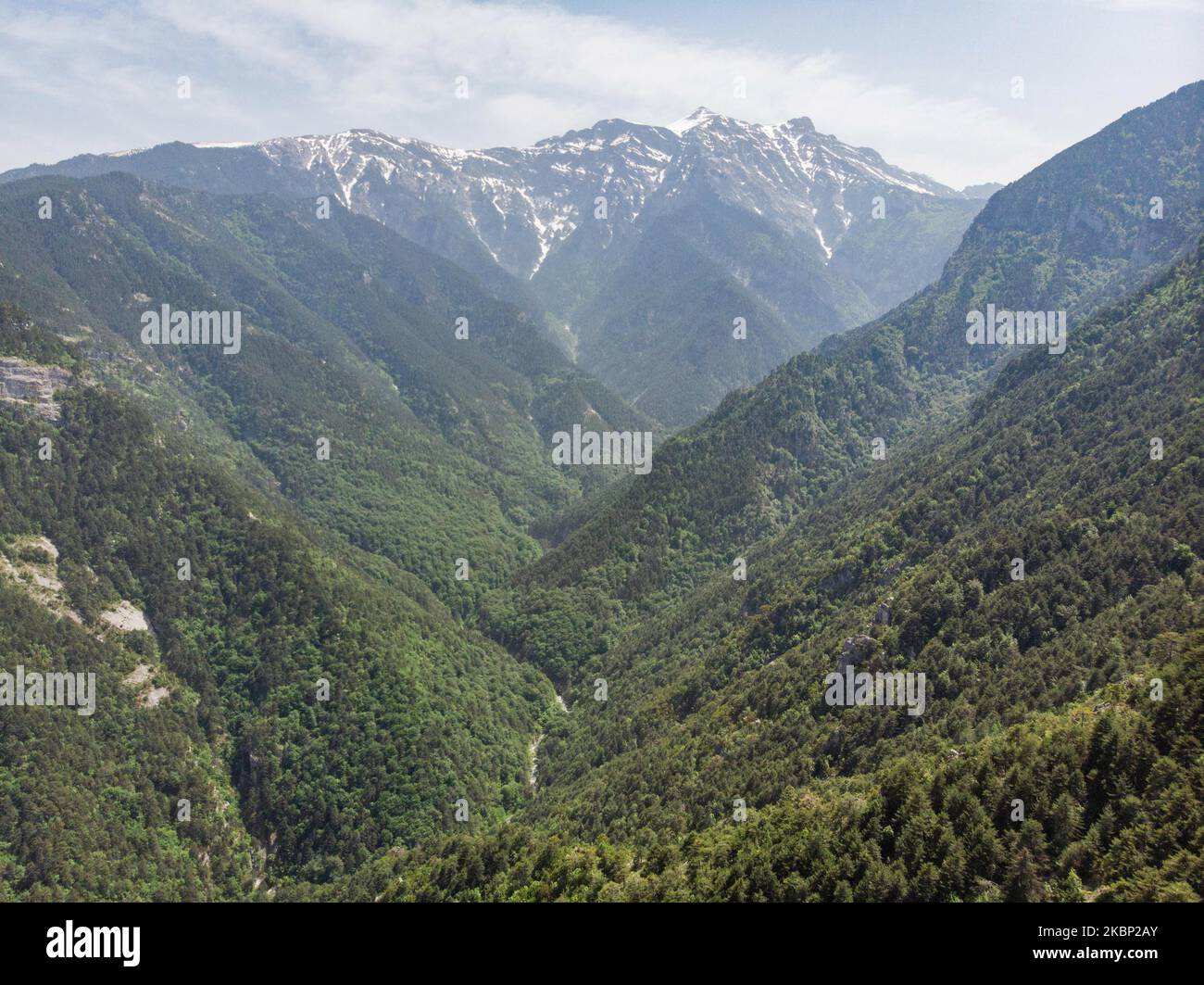 Aerial view of Mount Olympus, the highest mountain in Greece as seen ...
