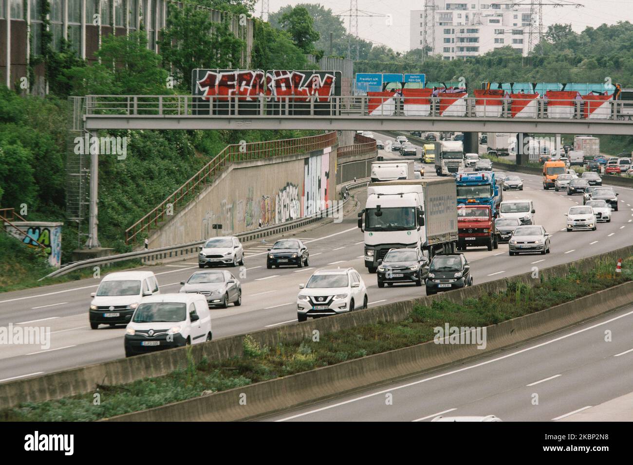 Traffic jam at Autobahn A3 after German government eases the lockdown ...