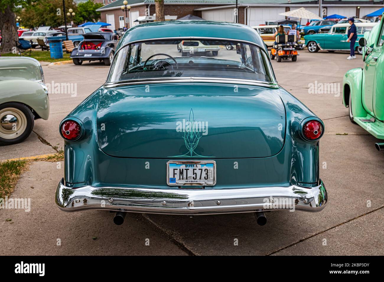 Des Moines, IA - July 01, 2022: High perspective rear view of a 1952 ...