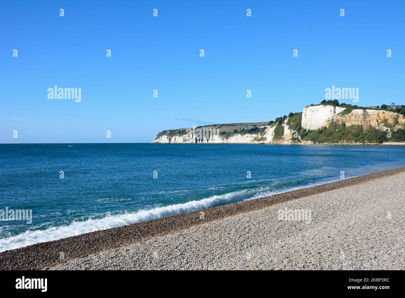 View along the pebble beach towards Beer Head, Seaton, Devon, UK ...