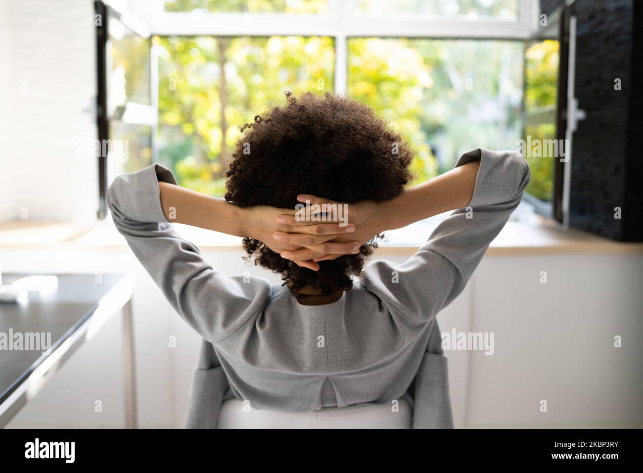 Open Window In Office. Breathing Fresh Air And Relaxing Stock Photo - Alamy