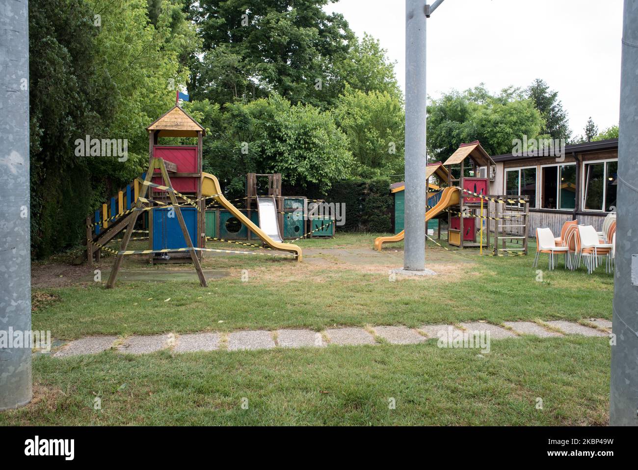 The children's play area attached to the pool, still inaccessible ...