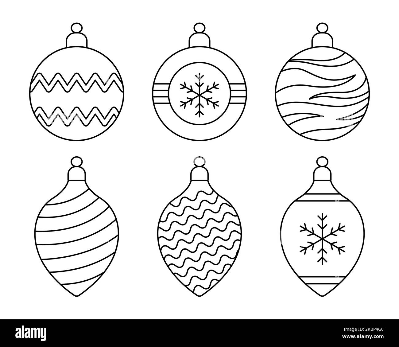 Set of line Christmas tree balls isolated on white background. New Year ...