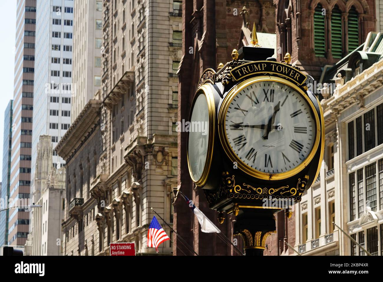 A view of Trump Tower clock outside Trump Tower during the coronavirus ...