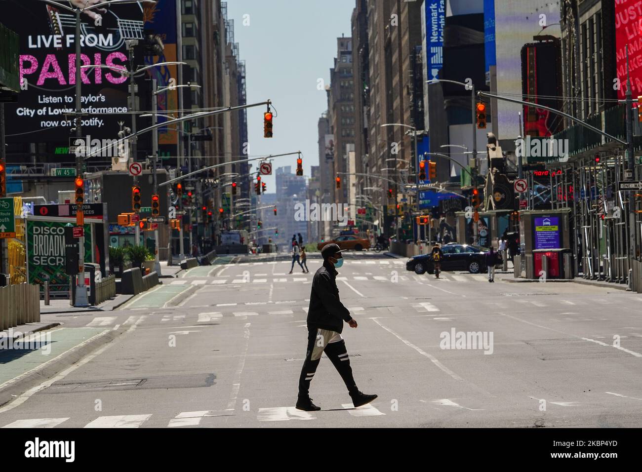 A view of empty streets in Times Square during the coronavirus pandemic ...
