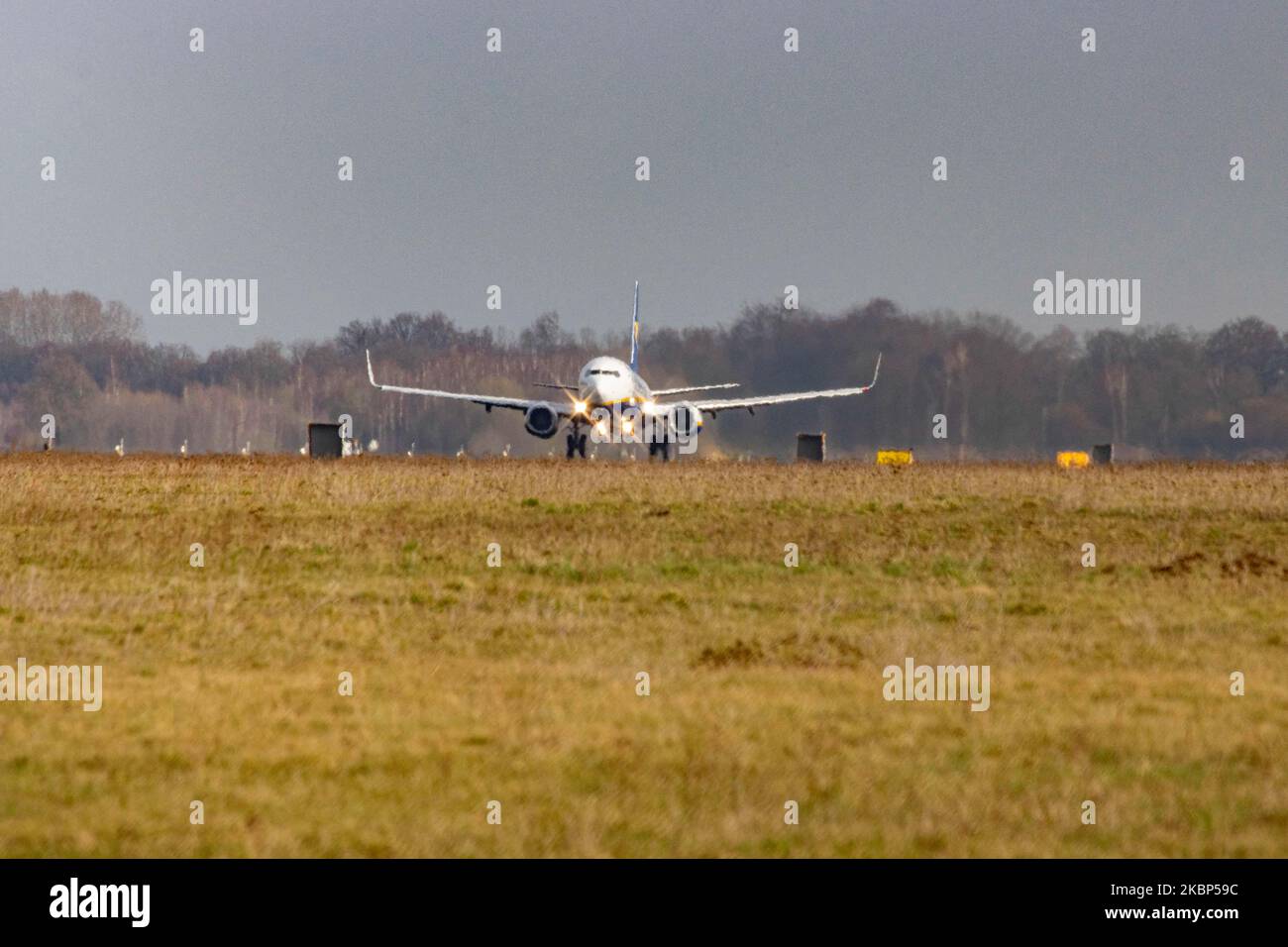 A Ryanair Boeing 737-800 commercial aircraft as seen during takeoff ...