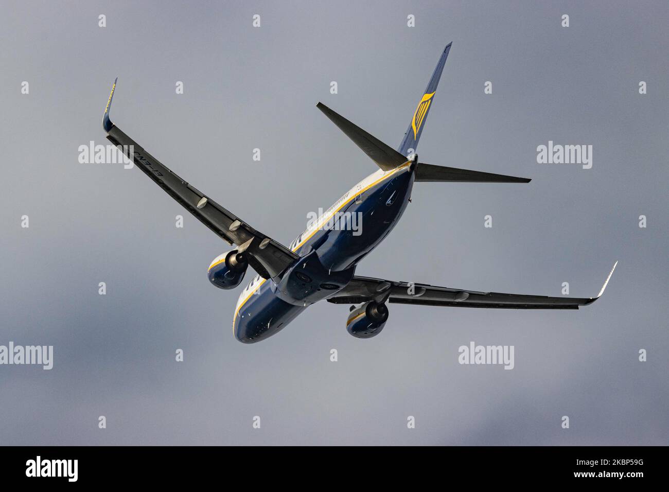 A Ryanair Boeing 737-800 commercial aircraft as seen during takeoff ...