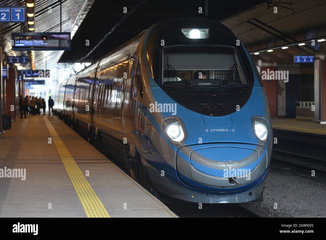 A view of a Pendolino train seen in Krakow central train station ...