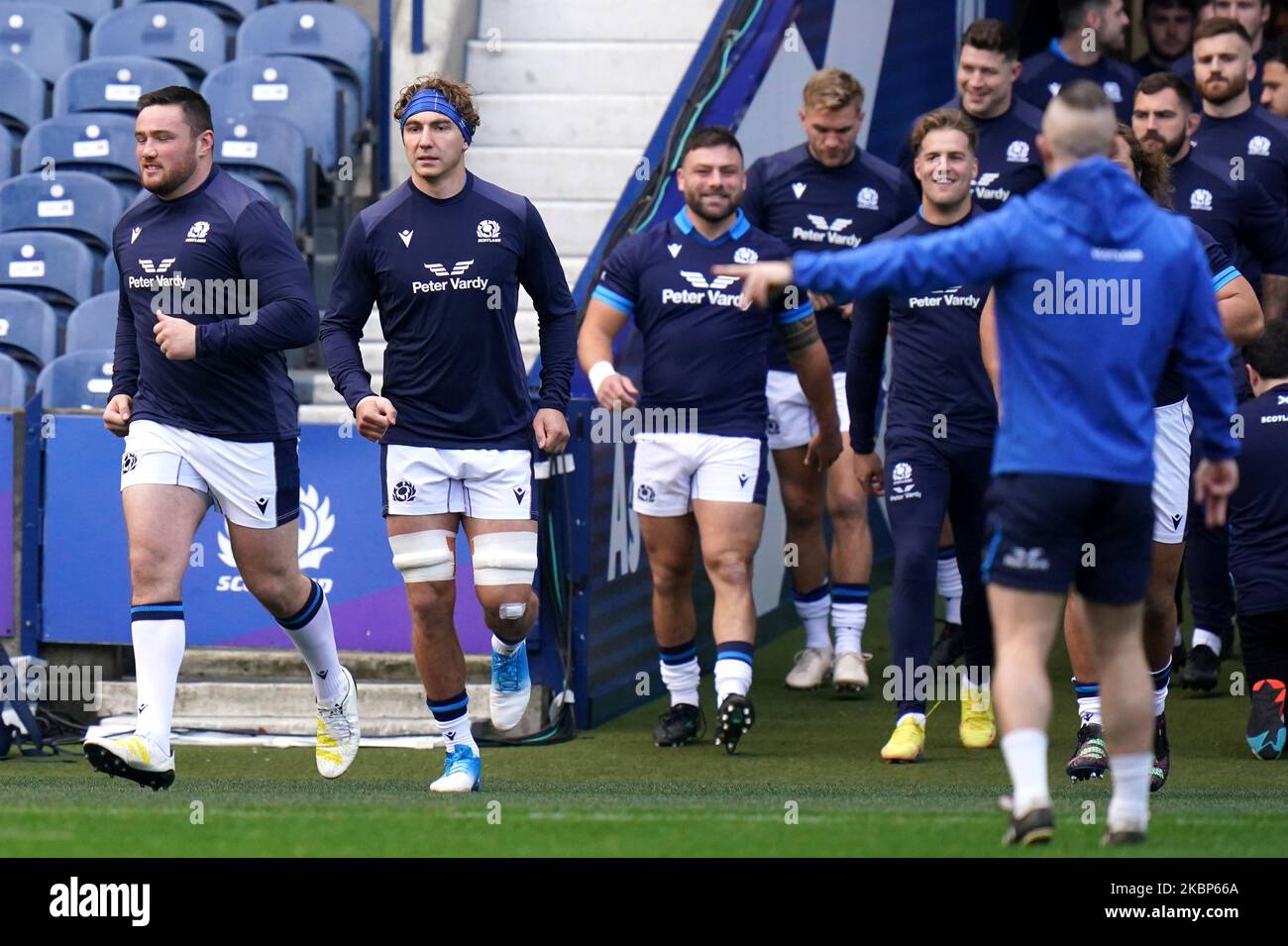 Scotland's Jamie Ritchie (second left) leads the players out during a ...