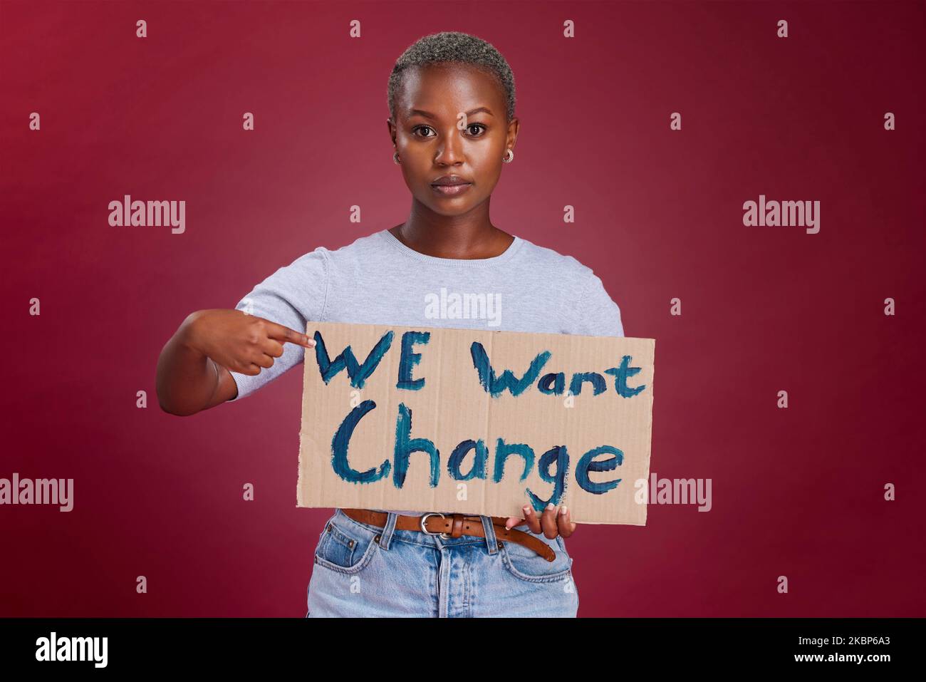 Black woman, cardboard sign and protest for change, end racism and ...