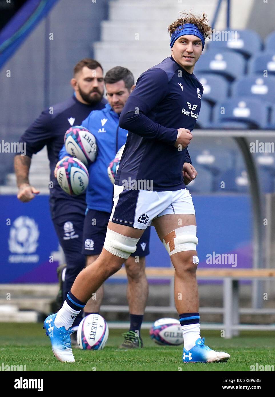 Scotland's Jamie Ritchie leads the players out during a captain's run ...