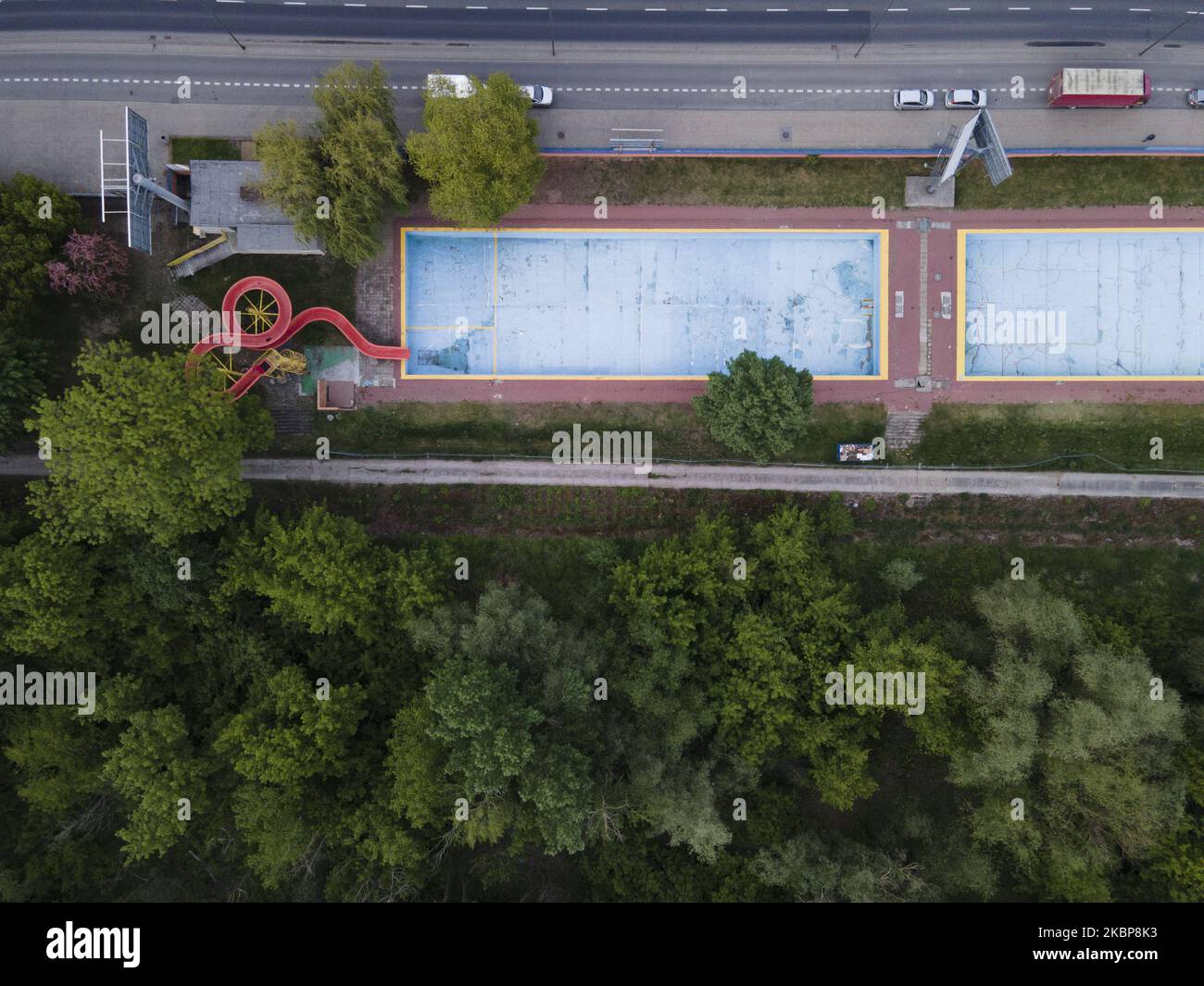 An empty swimming pool is seen in Warsaw, Poland on May 14, 2020 ...