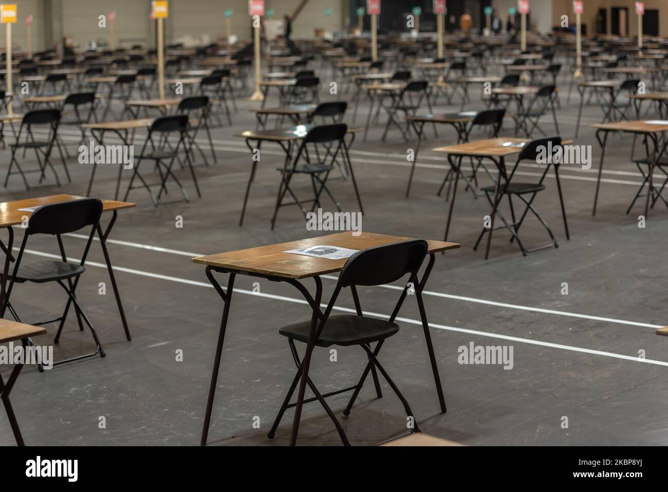 An empty exam hall for the students in Ghent-Belgium on 25 May 2020.As ...