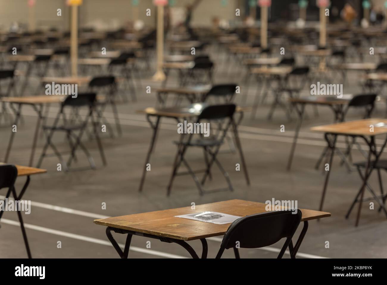 An empty exam hall for the students in Ghent-Belgium on 25 May 2020.As ...