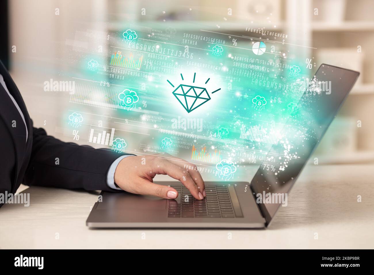 Young man watching stock market on laptop Stock Photo - Alamy