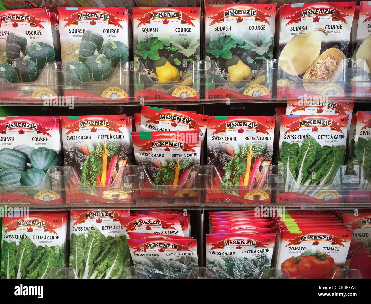 Packets of vegetable seeds at a garden centre during the Spring season ...