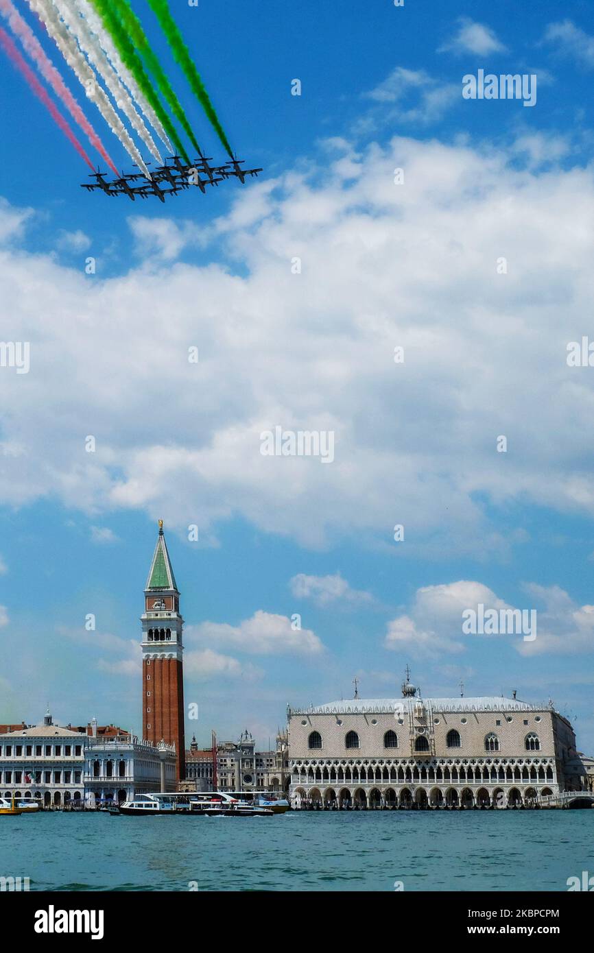 Italyâ€™s aerobatic team Frecce Tricolori (Tricolour arrows) fly over ...