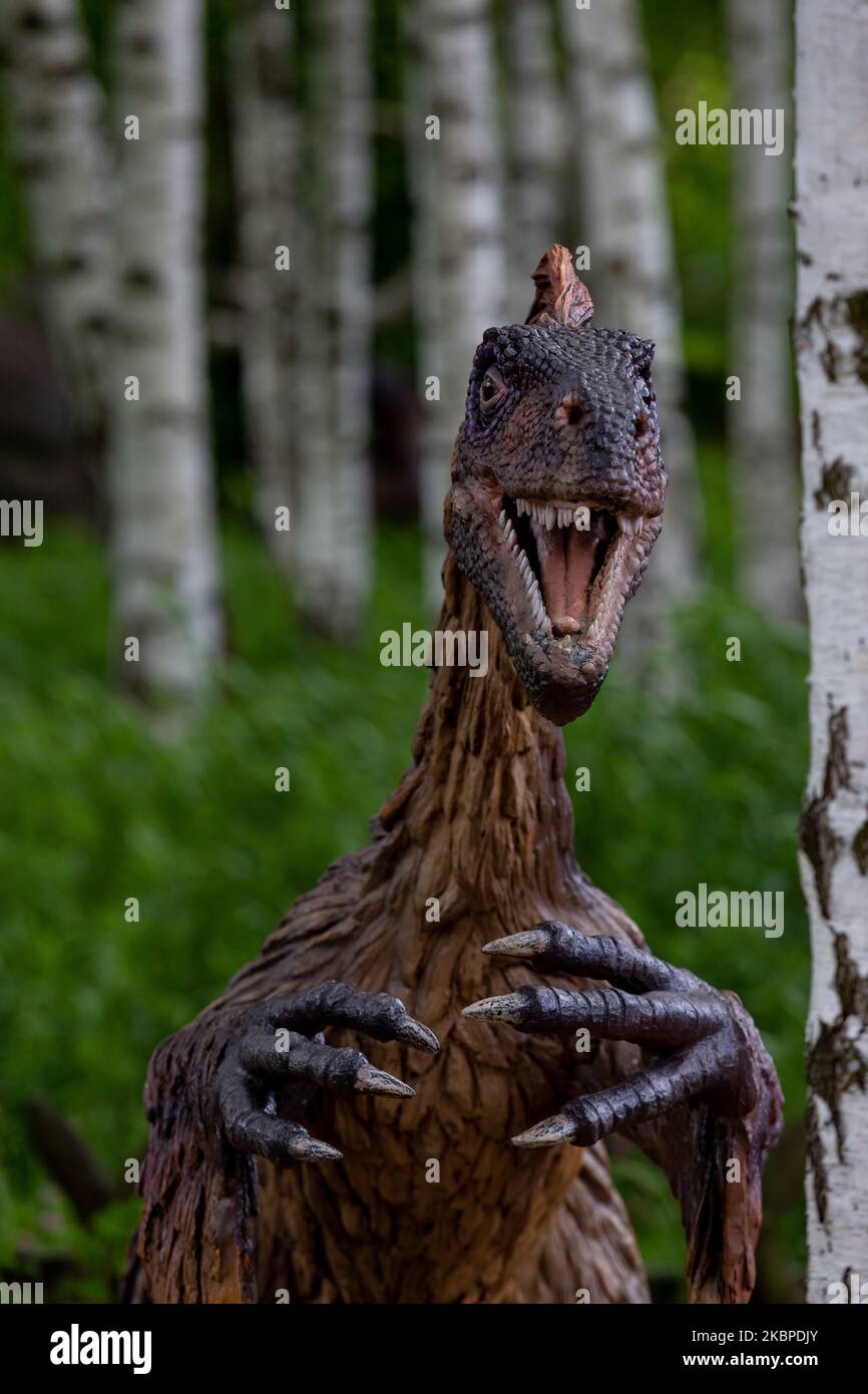 A model is seen in dinosaurs amusement park in Baltow, Poland on May 29 ...