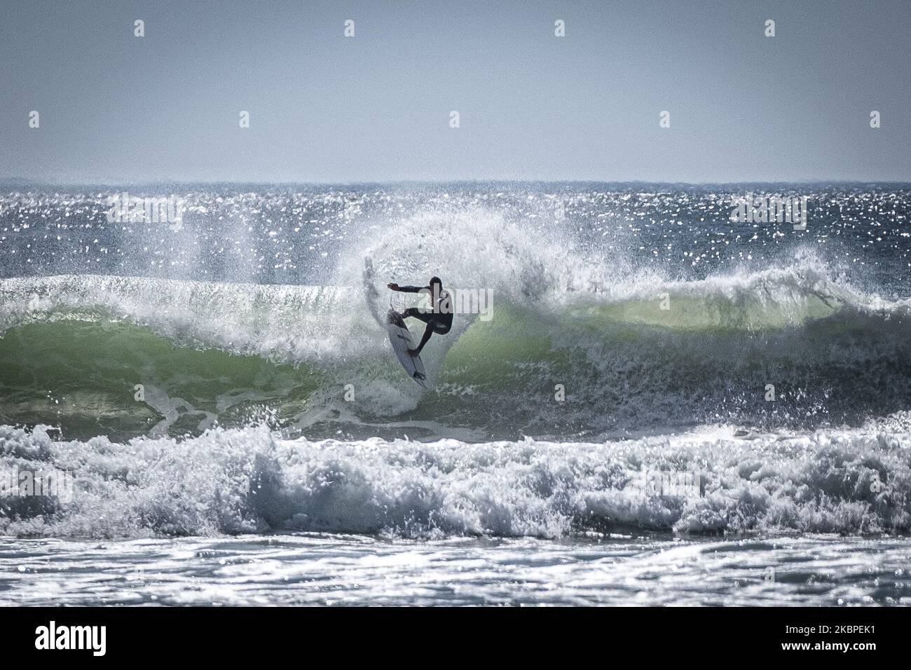 a surfer on a surf spot in Cap Ferret, France, on May 27, 2020. (Photo ...