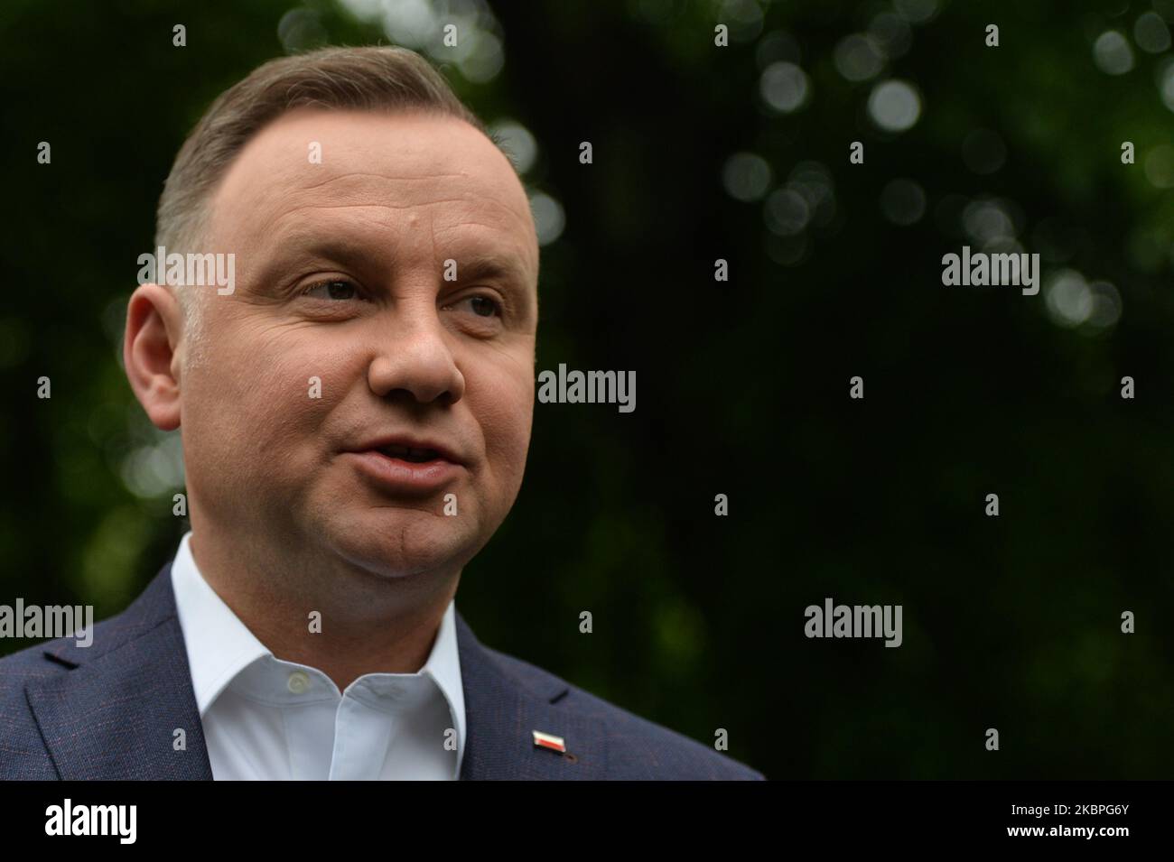 Polish President Andrzej Duda addresses media after laying a wreath at ...
