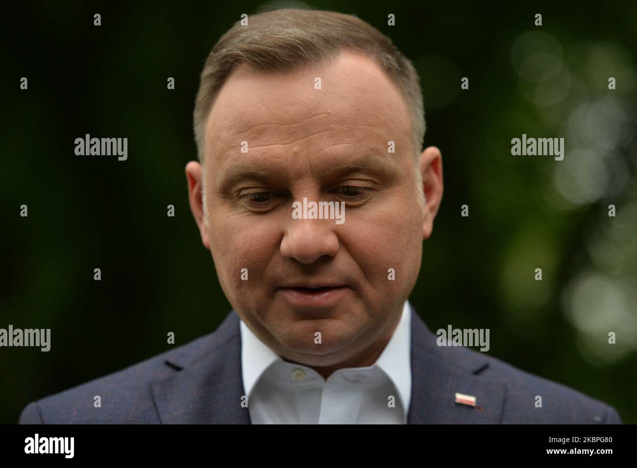 Polish President Andrzej Duda addresses media after laying a wreath at ...