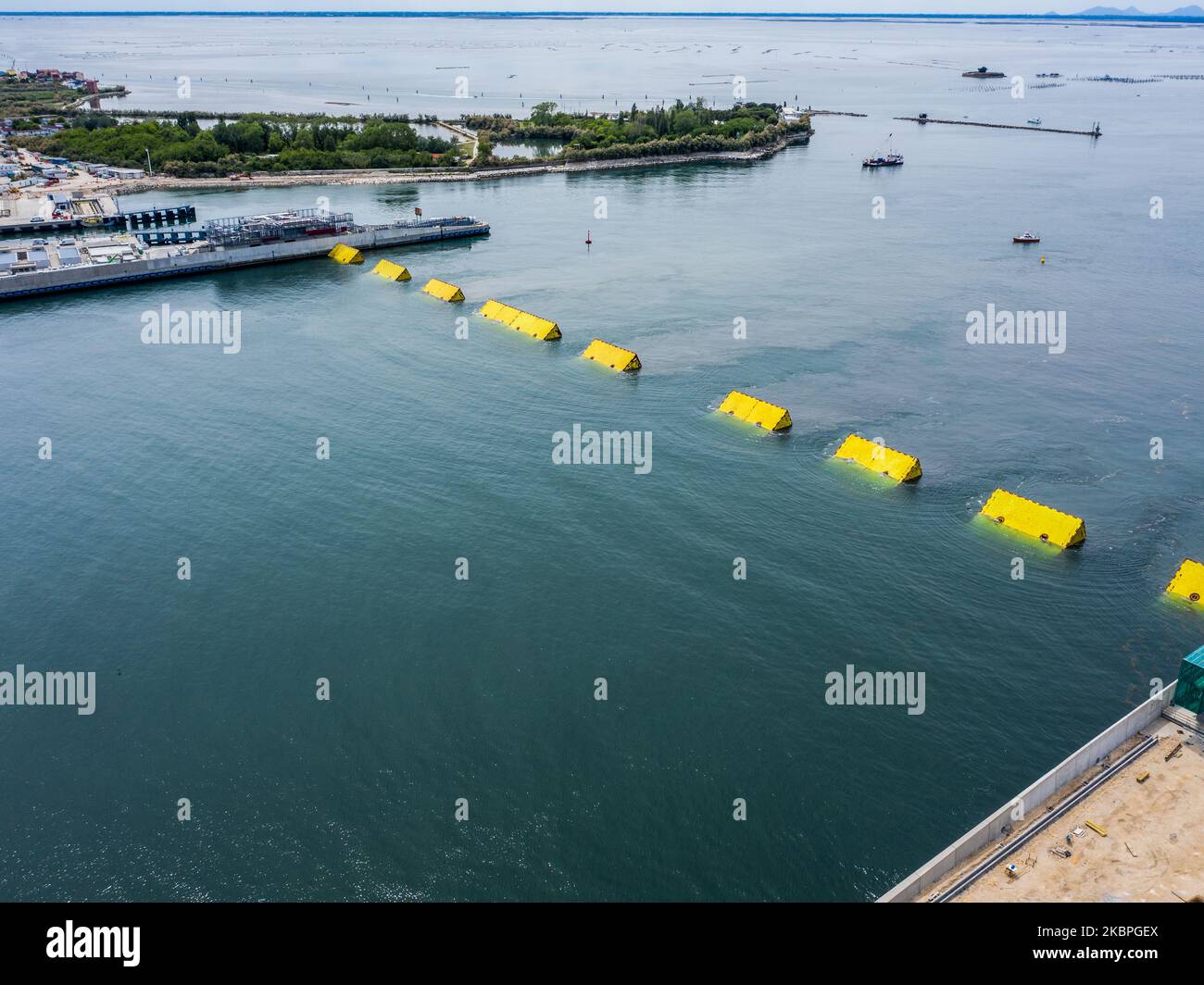 A drone view of the barriers of MOSE look full of rust have been fully ...