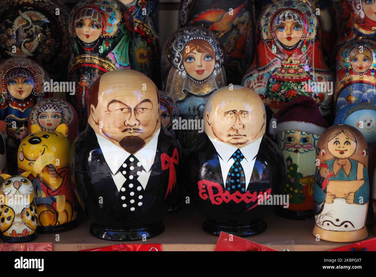 Painted Matryoshka dolls also known as Russian nesting dolls, bearing ...