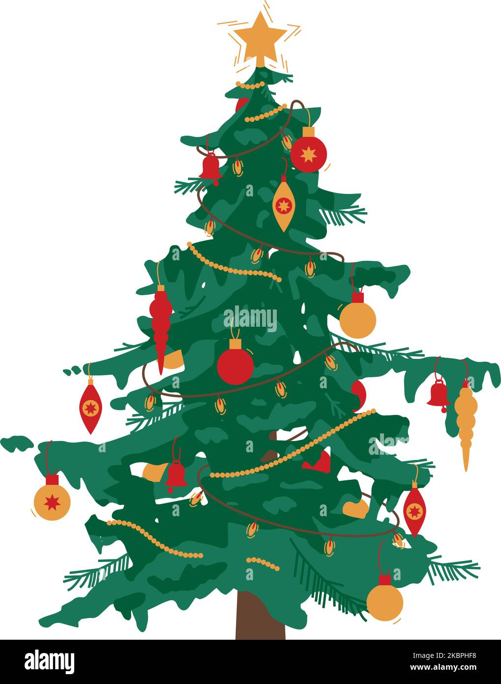 Isolated illustration of fir tree and decorated fir tree with Christmas ...