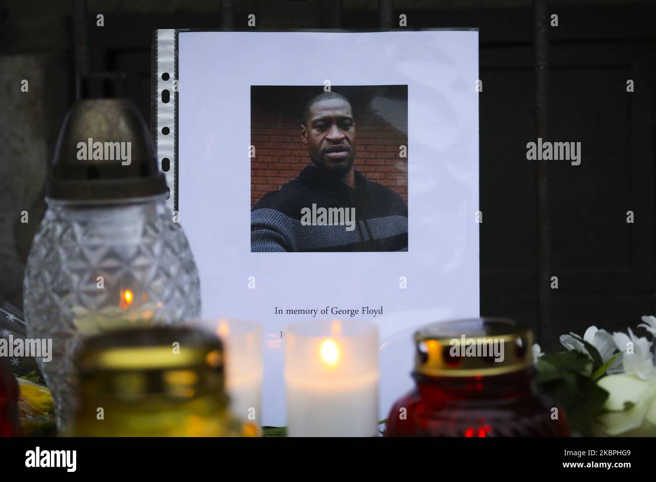 A picture of George Floyd is laid in front of the U.S. Consulate ...