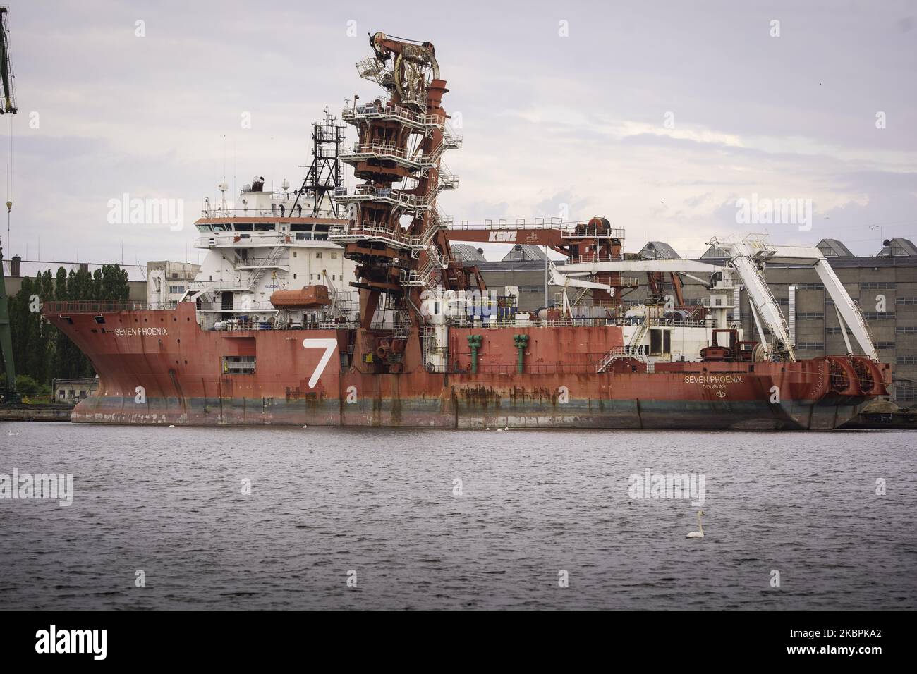 The Seven Phoenix pipe laying ship is seen docked by the Martwa Wisla ...
