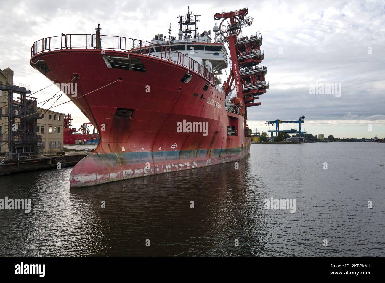The Seven Phoenix pipe laying ship is seen docked by the Martwa Wisla ...