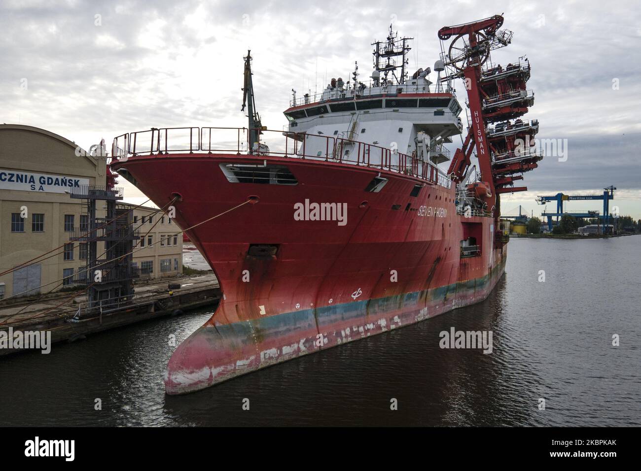 The Seven Phoenix pipe laying ship is seen docked by the Martwa Wisla ...