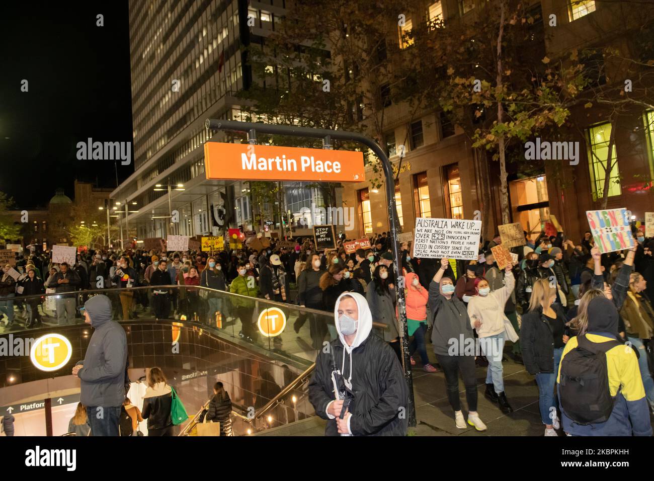 Protestors march through Martin place station in June 02, 2020 in ...