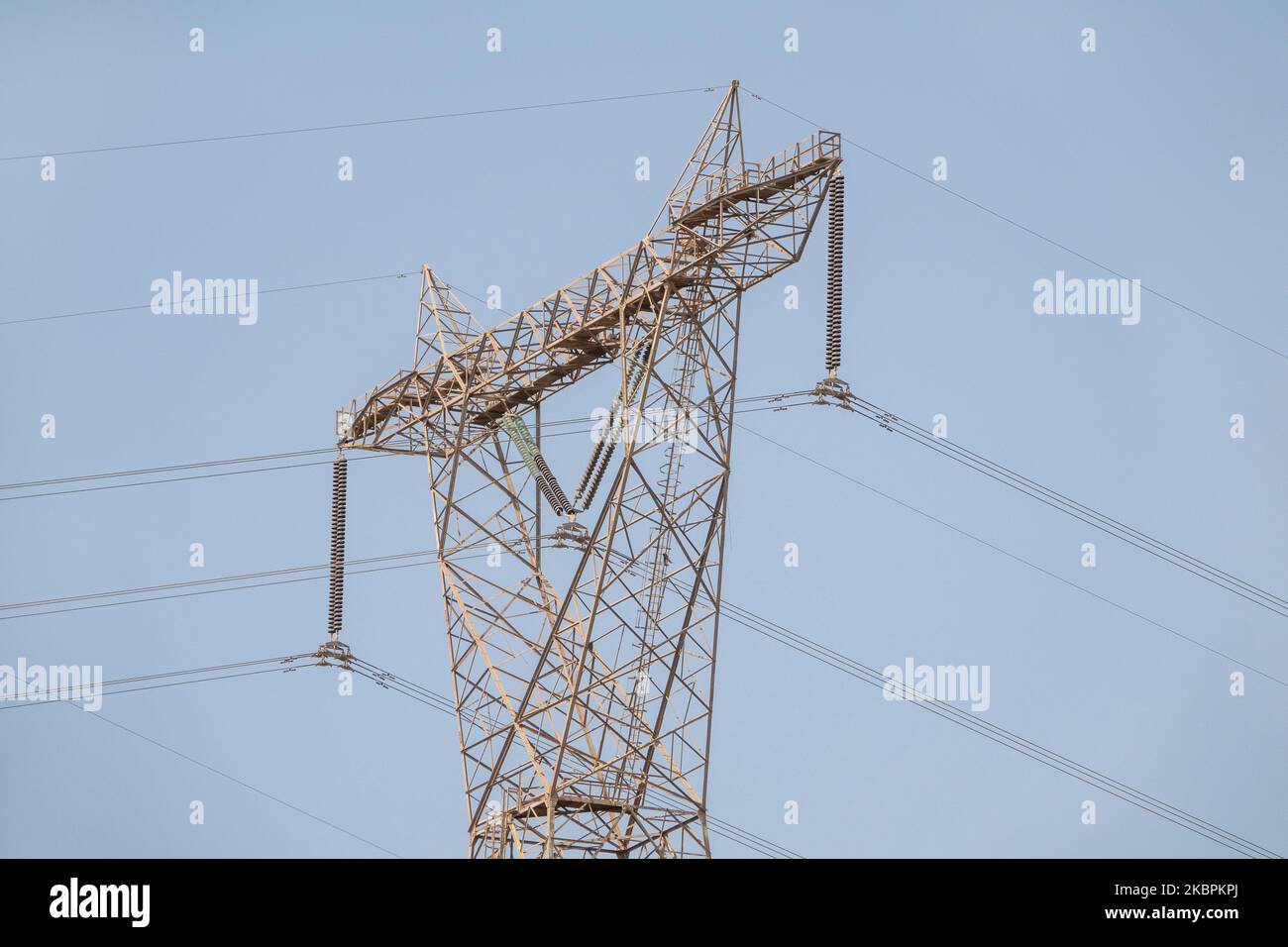 Close up details of sections of a high voltage electricity pylon ...