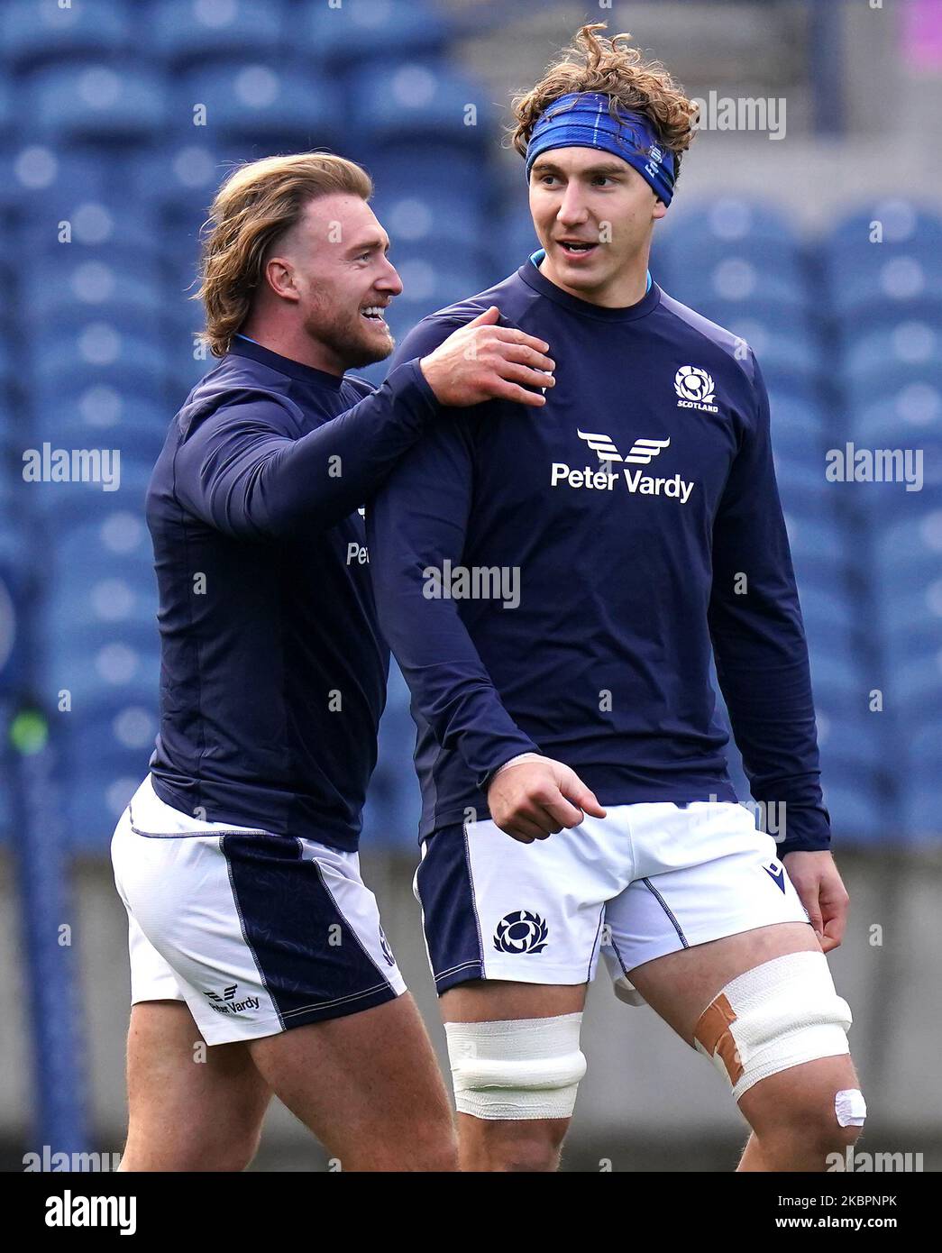 Scotland's Stuart Hogg (left) and Jamie Ritchie during a captain's run ...