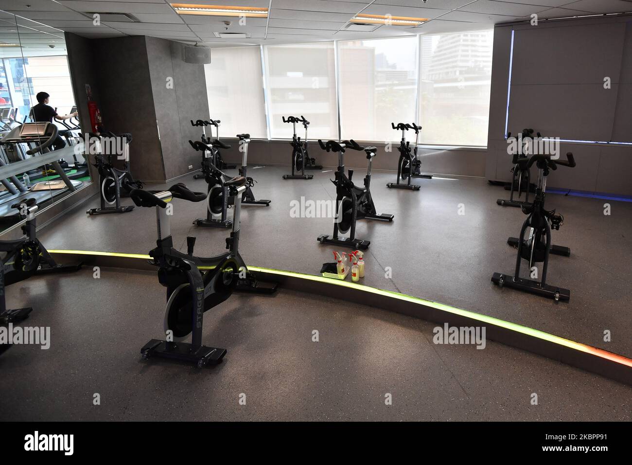 An empty cardio class as exercise bikes in social distancing measure at ... An empty cardio class as exercise bikes in social distancing measure at ...