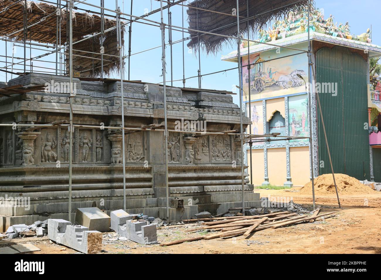 Re-construction of the Raja Gopuram tower of the Arul Eswari ...