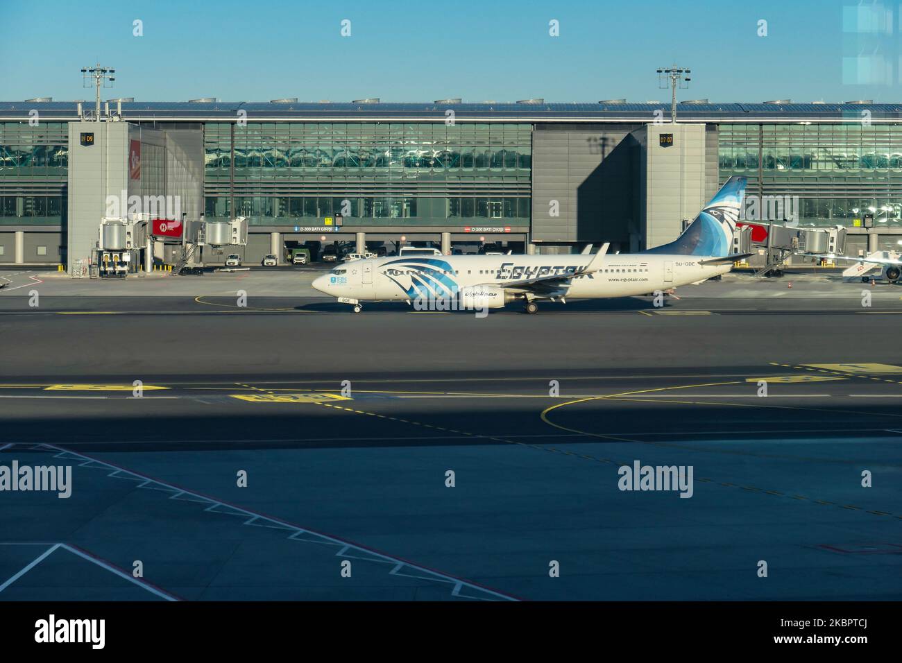 Egyptair Boeing 737-800 aircraft as seen at the new Istanbul Airport ...